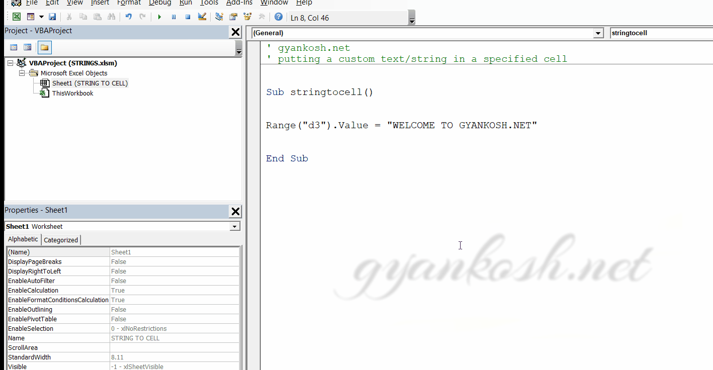 How To Inserttype String Or Text In Excel Using Vba