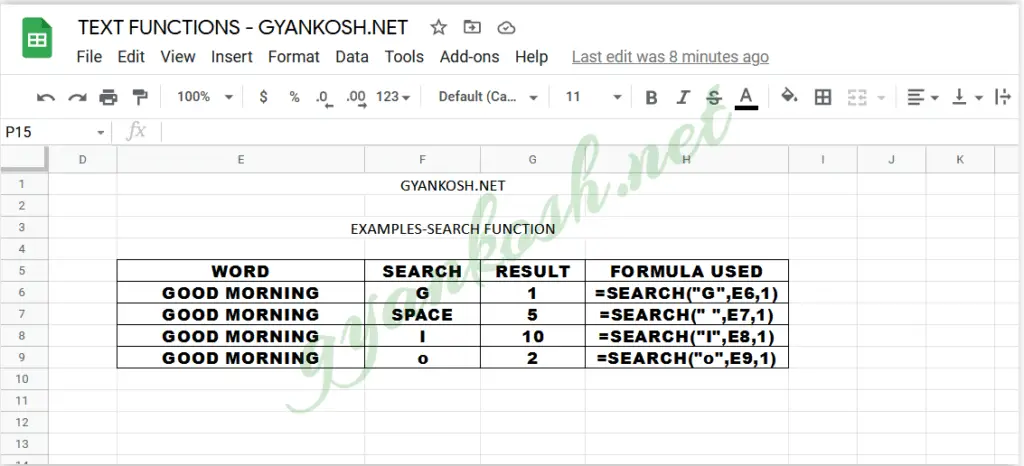 HOW TO USE SEARCH FUNCTION IN GOOGLE SHEETS ? - GyanKosh | Learning ... HOW TO USE SEARCH FUNCTION IN GOOGLE SHEETS ? - GyanKosh | Learning ...